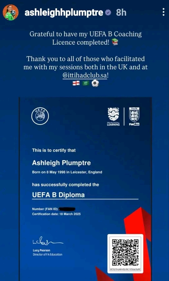 Ashleigh Plumptre: Nigeria defender completes UEFA B coaching course ...